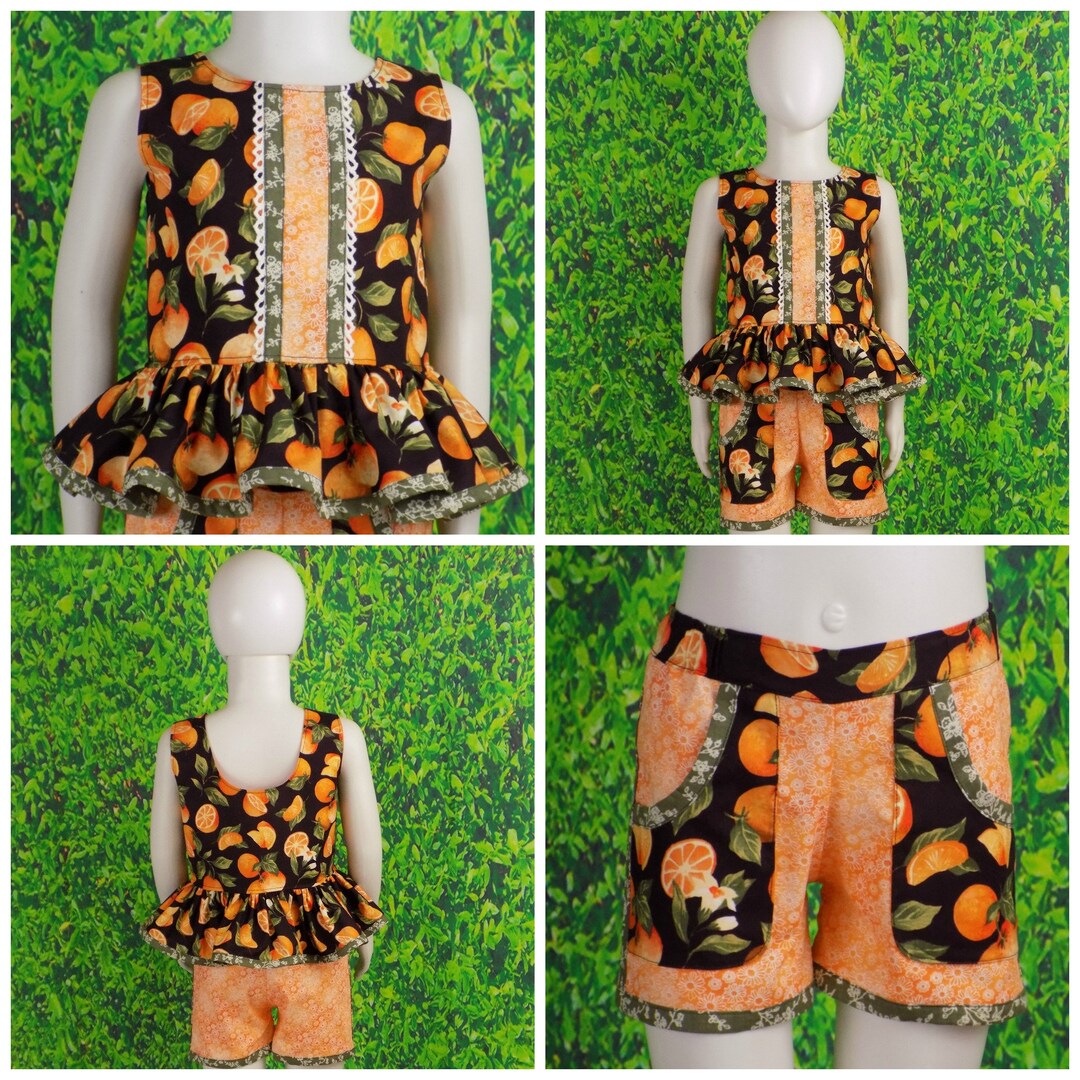 Girls Orange Outfit, Oranges, Fruit, Citrus, Top Short Set, Flat Front ...