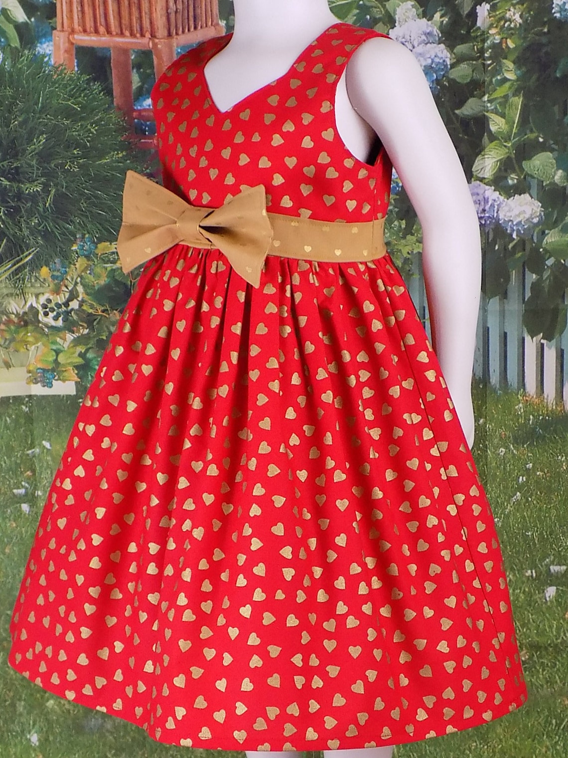Size 6, Girls, Red Gold Dress, READY to SHIP, Hearts, Sleeveless ...