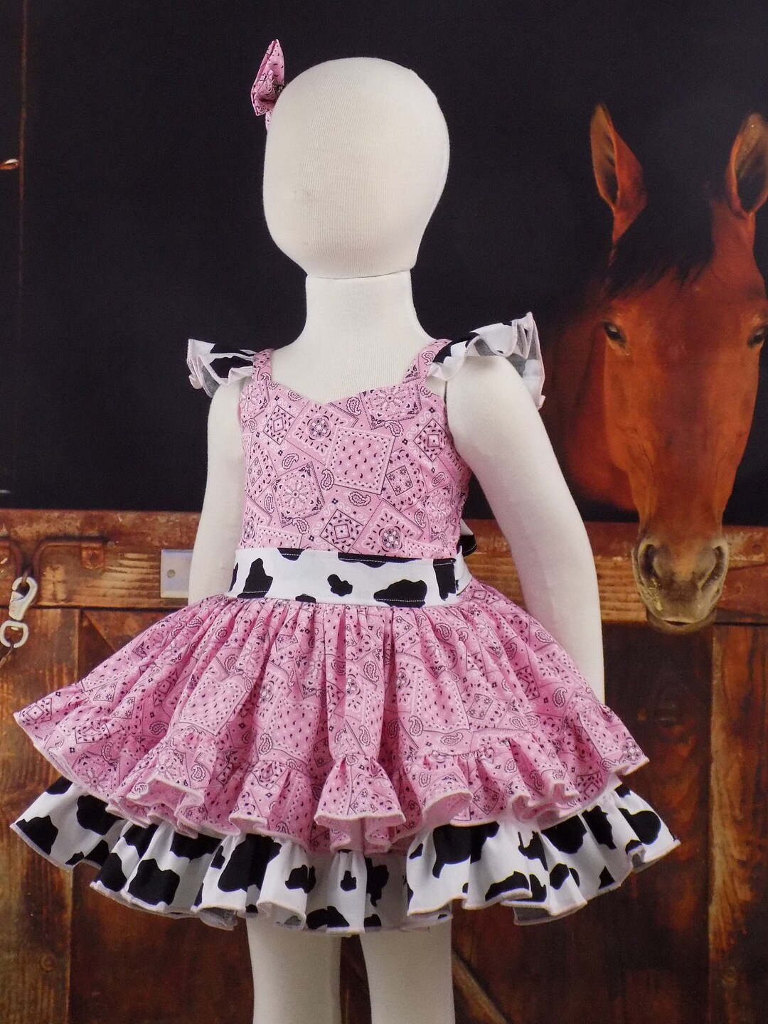 Pink Western Dress, Pink Cow Outfit, Pink Birthday, Farm, 1st Birthday ...