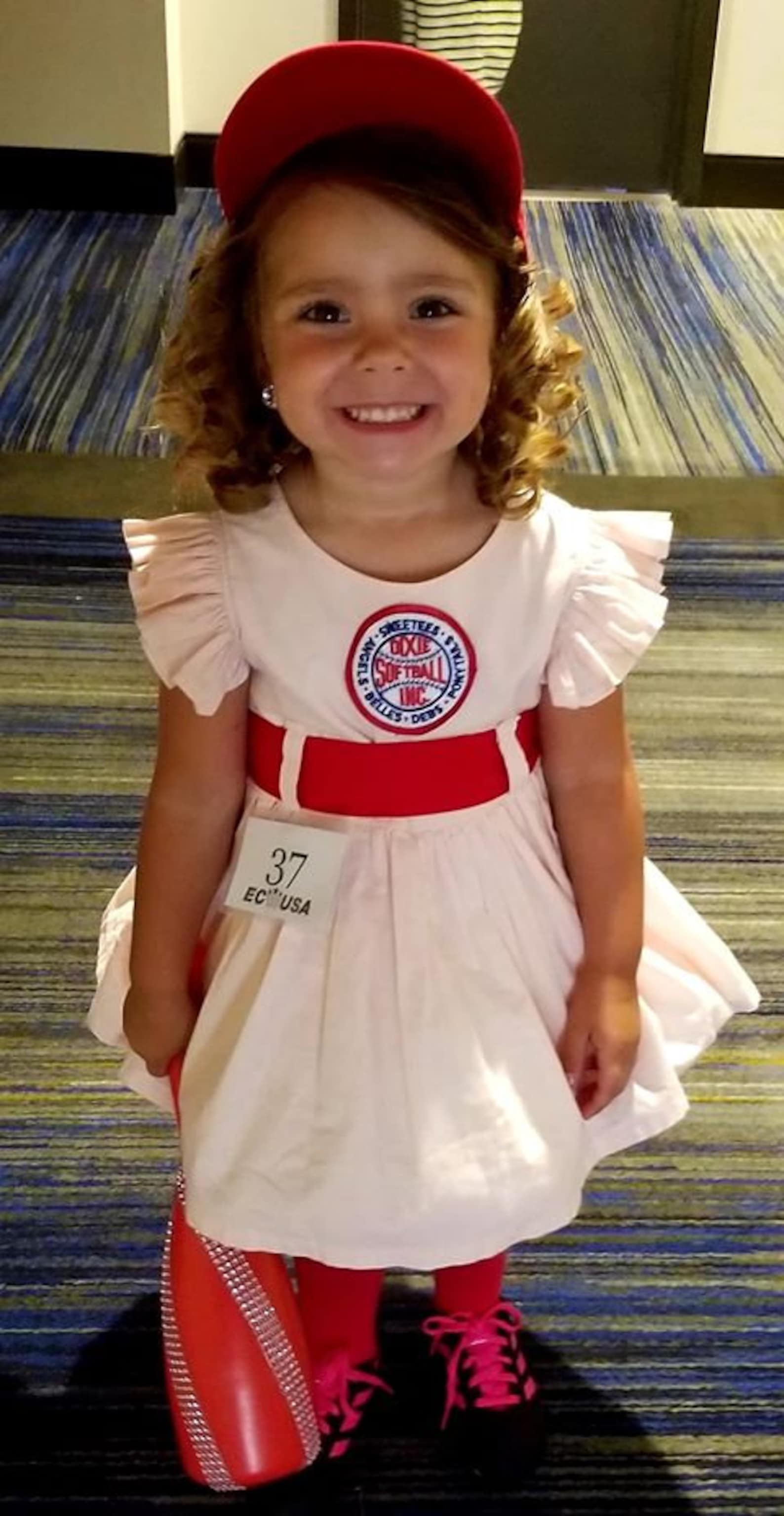 Baseball Dress, Girls, Peach, Red, Uniform, Costume, Pageant Dress, OOC ...