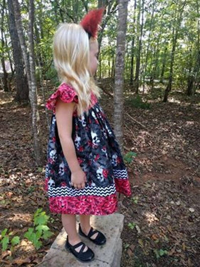 Girls Skull Dress, Girls Halloween Dress, Dress With Red Roses, Day of ...