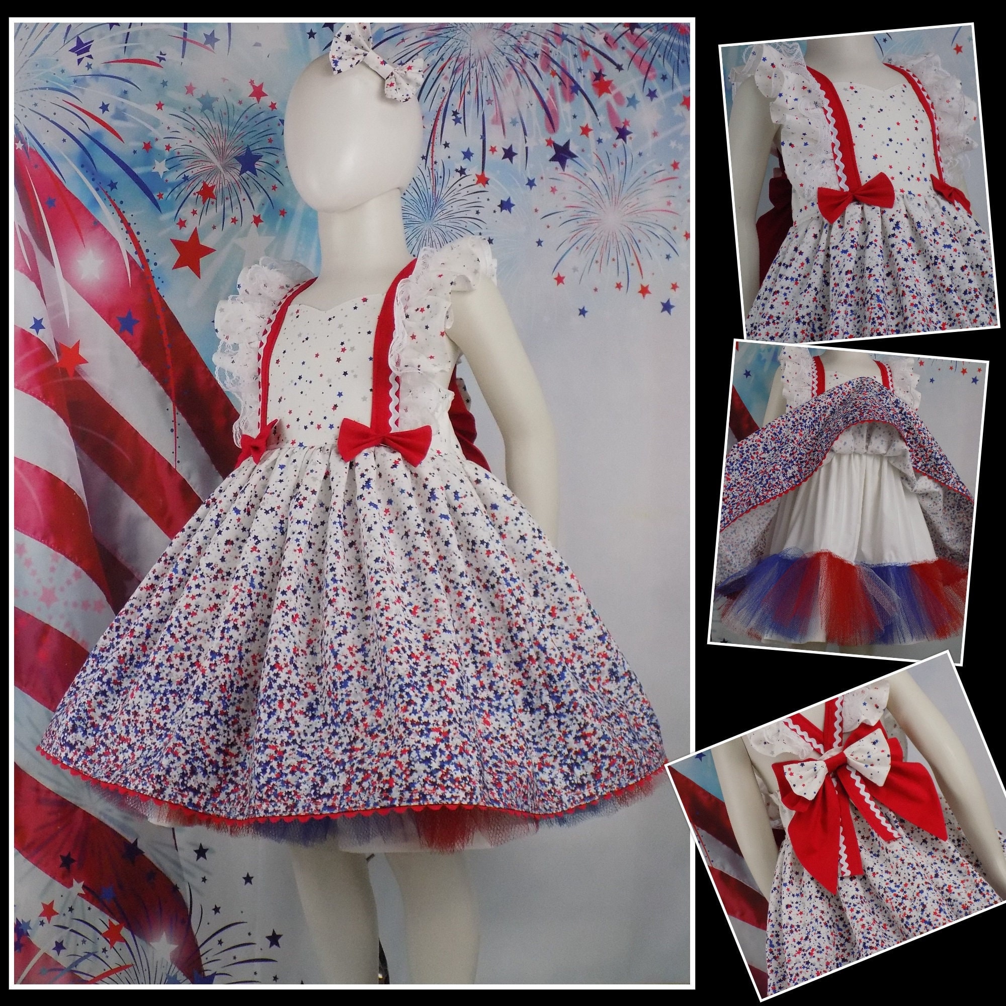 Patriotic Pageant Dress, Stars, Red White Blue Dress, 4th of July Dress ...