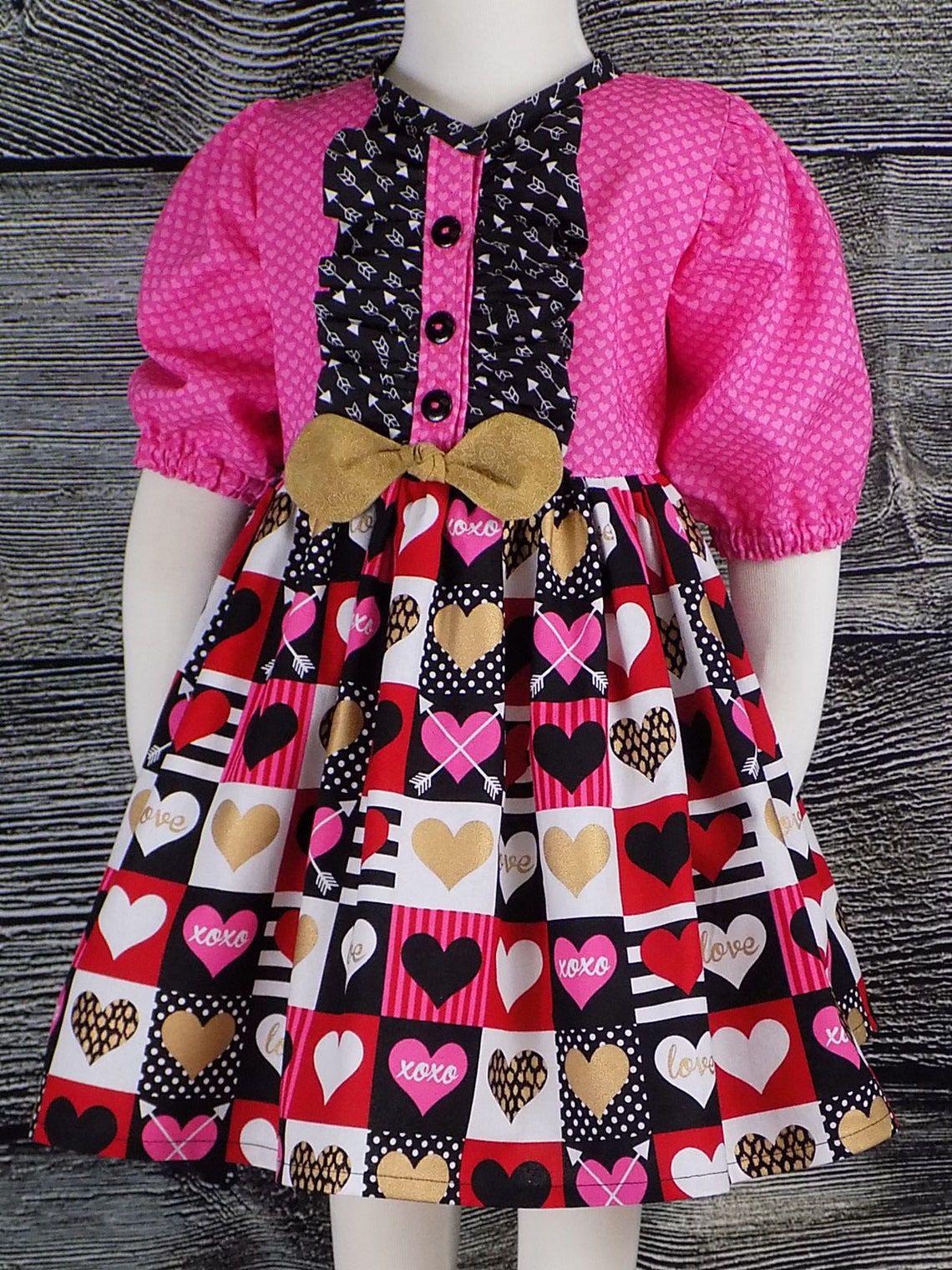 Girls Valentine's Day Dress Toddler Pink Gold Hearts | Etsy