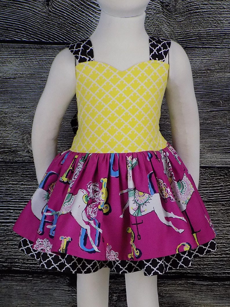 Carousel, Horse, Open Back Dress, Summer Dress, Girls, Pink, Yellow ...