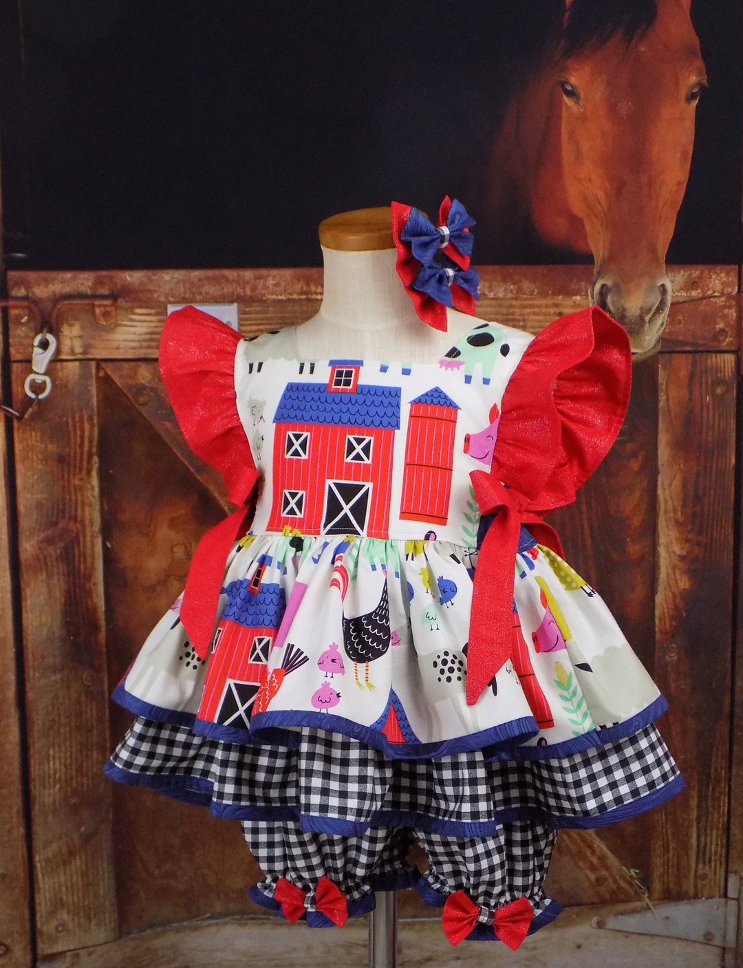 Red Barn Outfit, Girls Farm Outfit, Pageant Wear, Farm Birthday Party ...