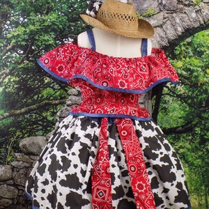 Western Wear Denim Cow Outfit Cowgirl Pageant, Cow Dress, Ruffle Top ...