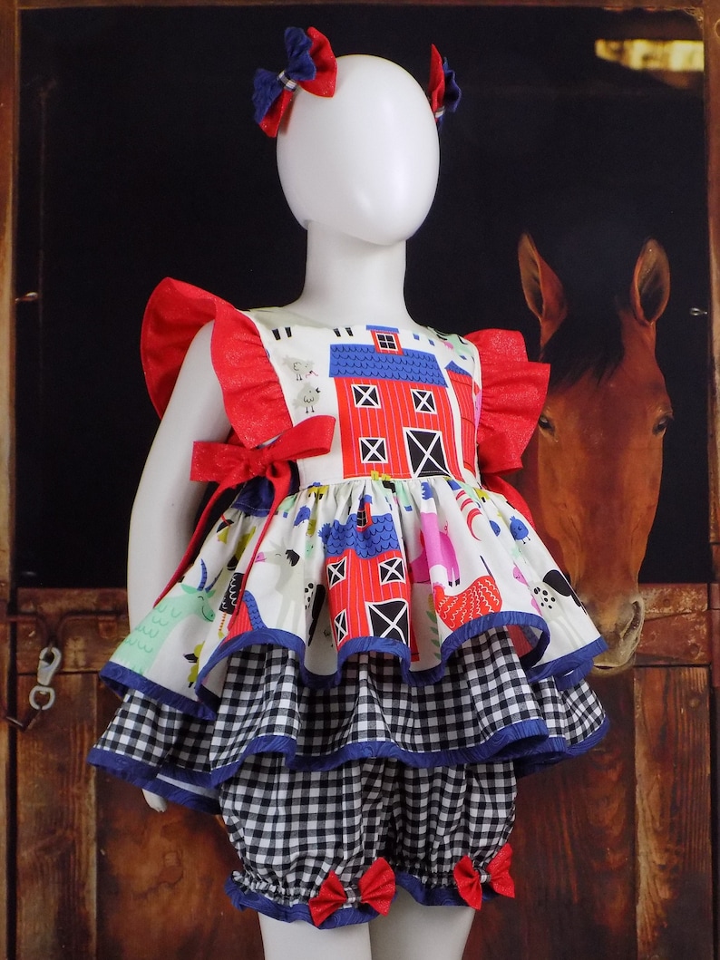 Red Barn Outfit, Girls Farm Outfit, Pageant Wear, Farm Birthday Party ...