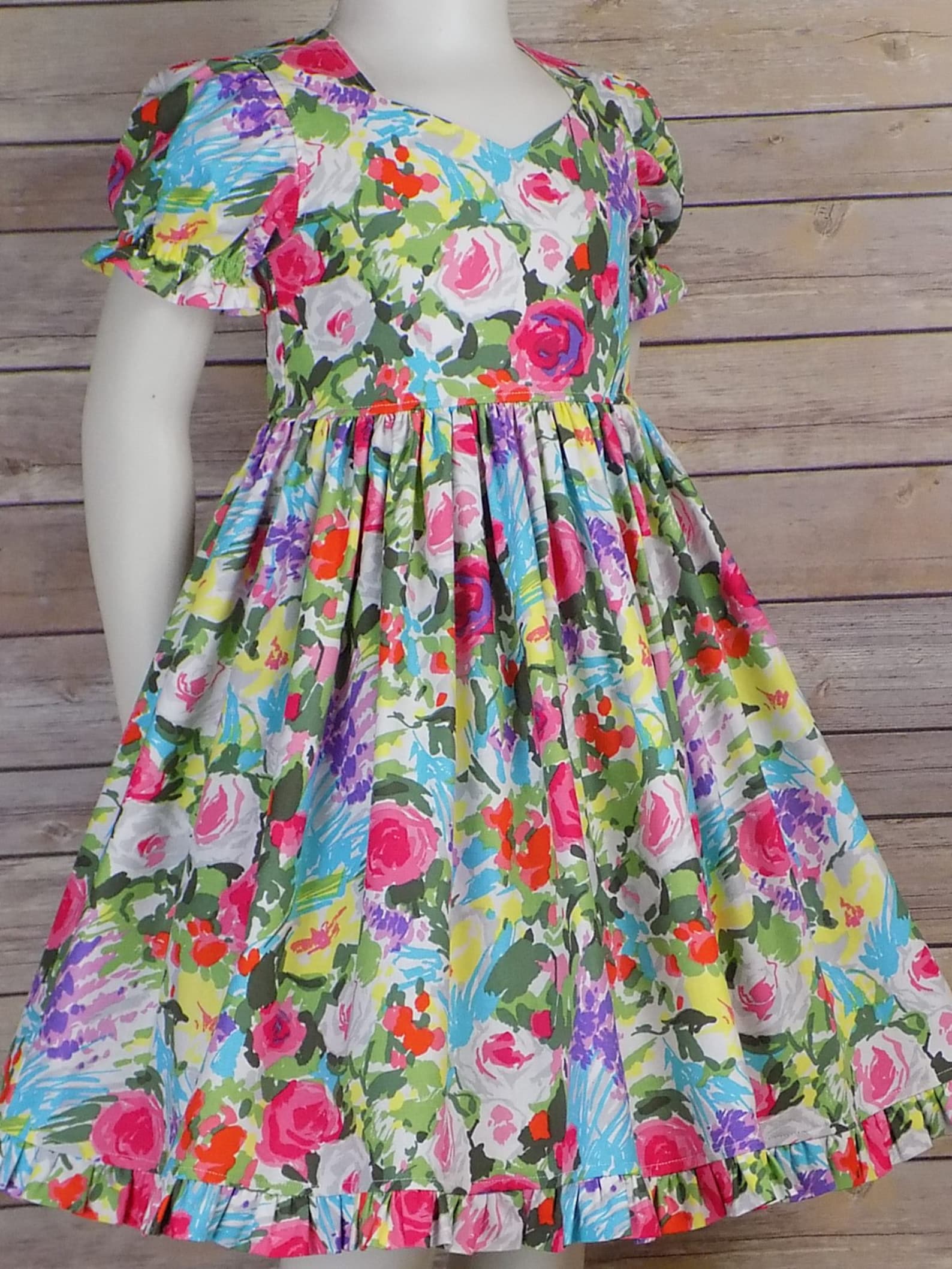Spring Dress Girls Easter Dress Floral Short Sleeves - Etsy