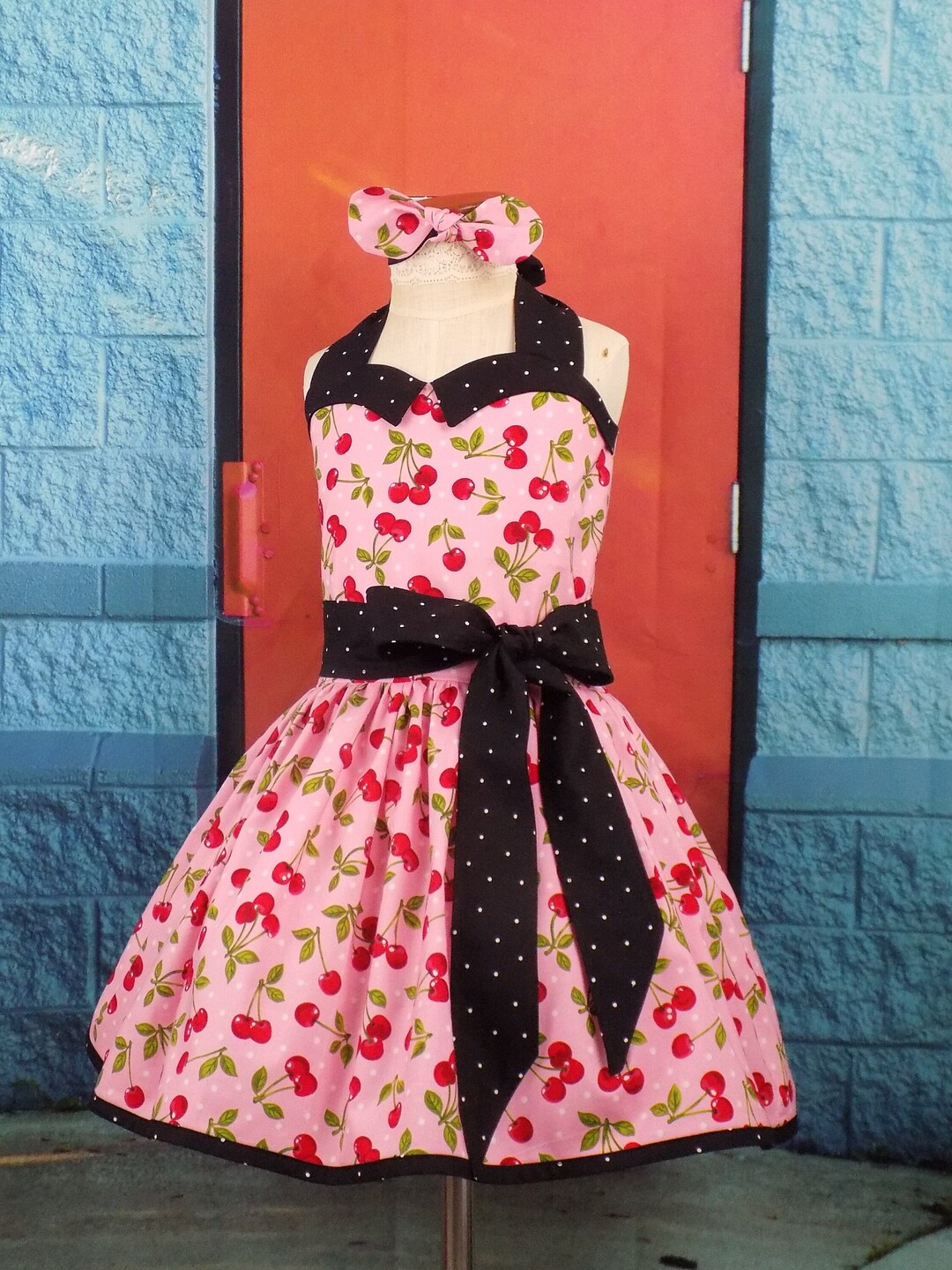 Halter Dress With Cherries, Cherry 50s Dress, 50s Outfit, Girls Corset ...