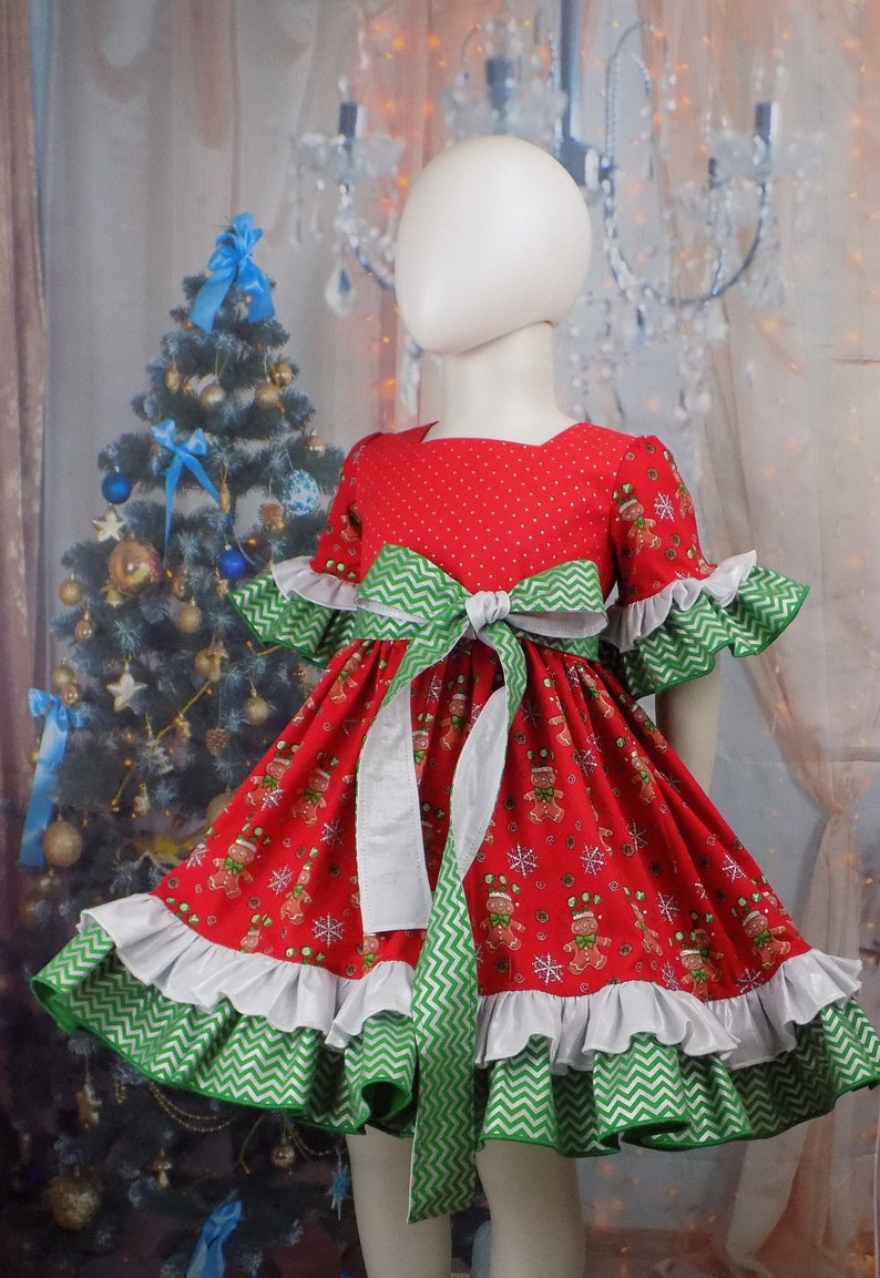 Girls Christmas Dress Gingerbread Red Fancy Dress Party - Etsy