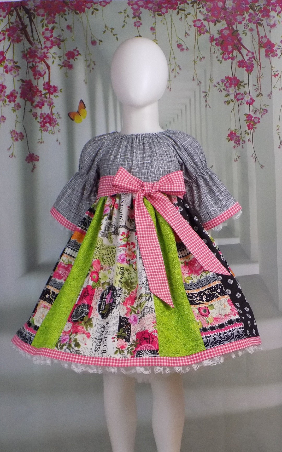 Girls, Paris Dress, Spring, Summer, Black, Peasant Dress, Short Sleeves ...