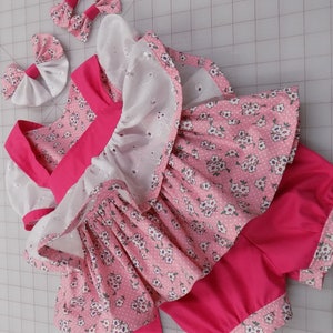 Pink Floral and White Eyelet Casual Wear Set for Pageant, Sportswear ...