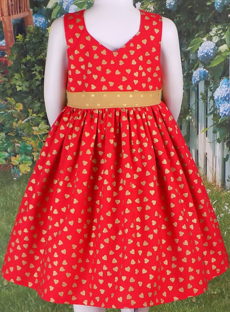 Girls Valentine Day Dress Toddler Hearts Dress Red Gold | Etsy