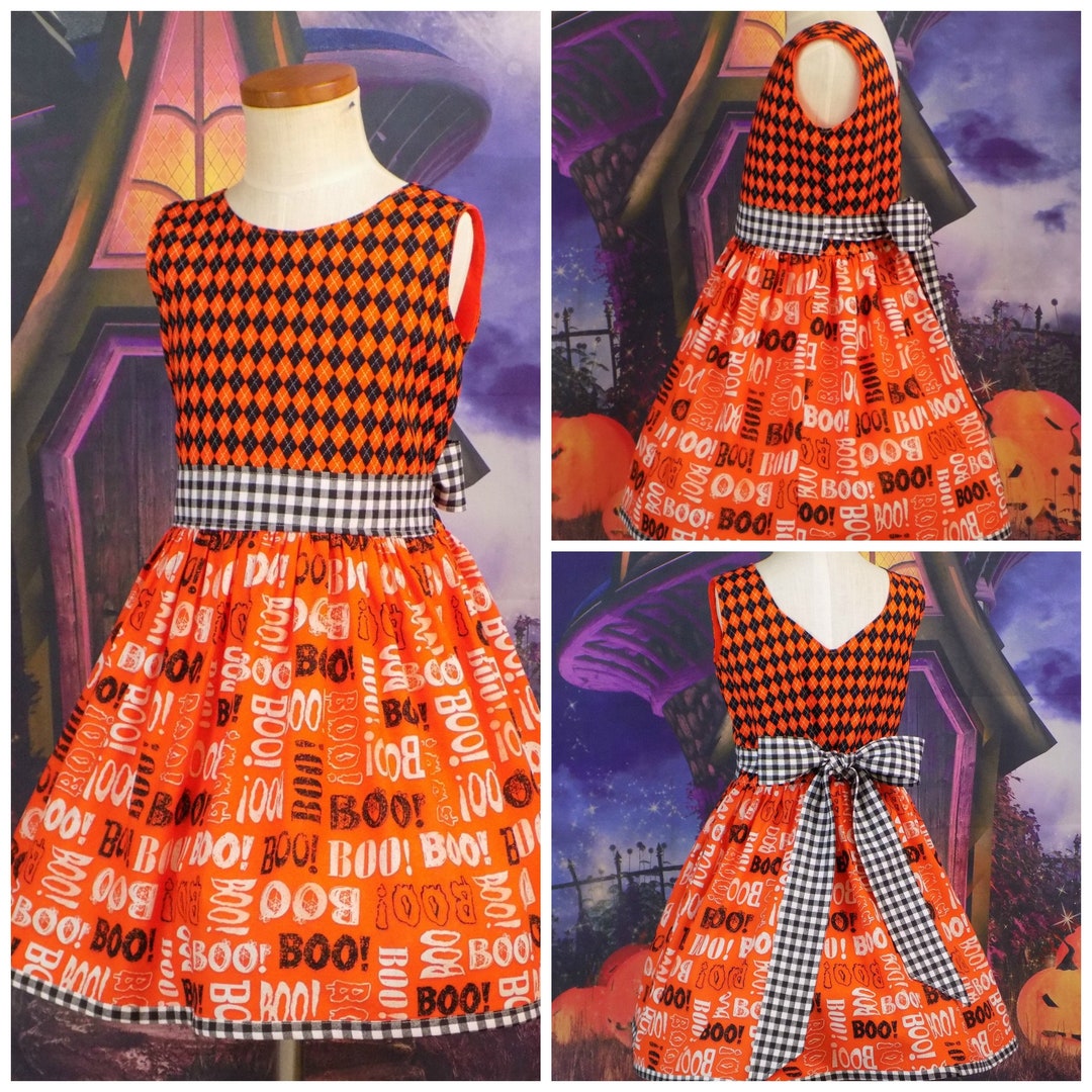 HALLOWEEN Dress, Boo, Orange, Black, White, Gingham, Boutique ...
