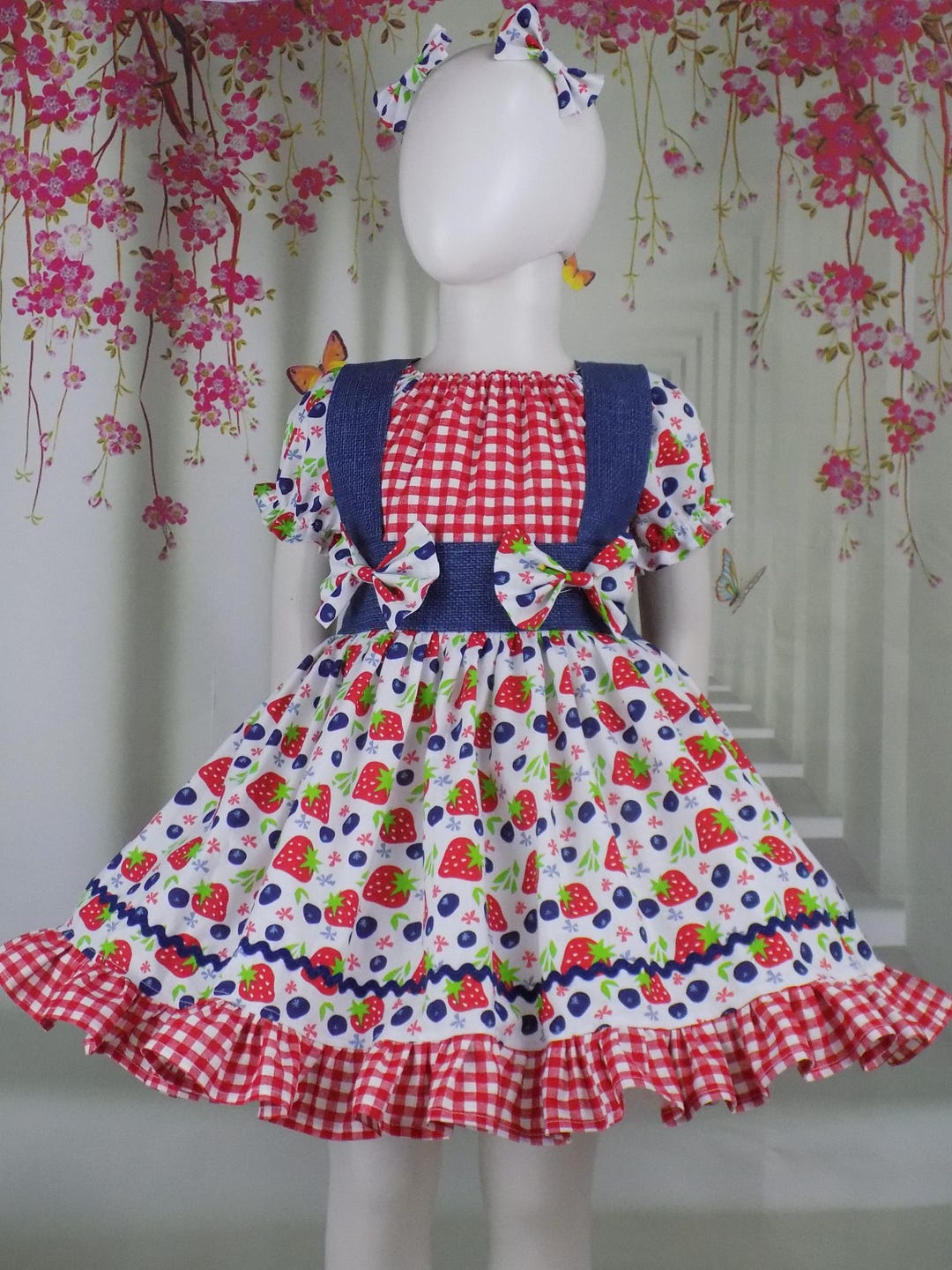Red Strawberries Dress, Girls Strawberry Dress, RWB, Pageant, Festival ...