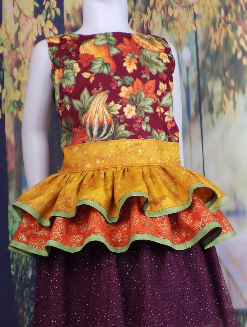 Girls Fall Dress, Thanksgiving Dress, Peplum, Skirt, Gourd, Burgundy ...