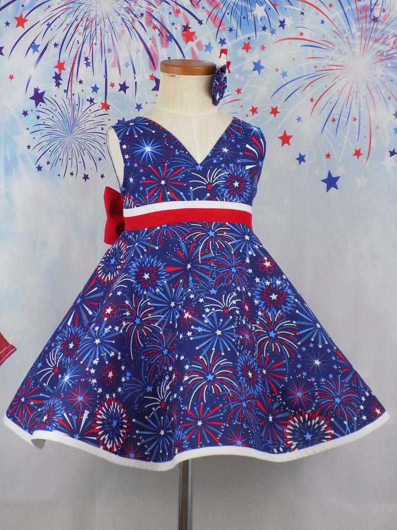 Fireworks 4th July Dress Girls Red White Blue Festival - Etsy