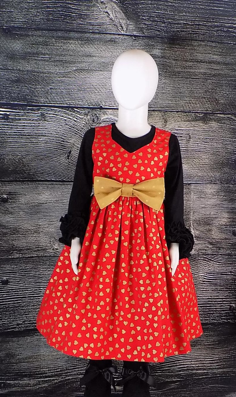 Girls Valentine Day Dress Toddler Hearts Dress Red Gold | Etsy