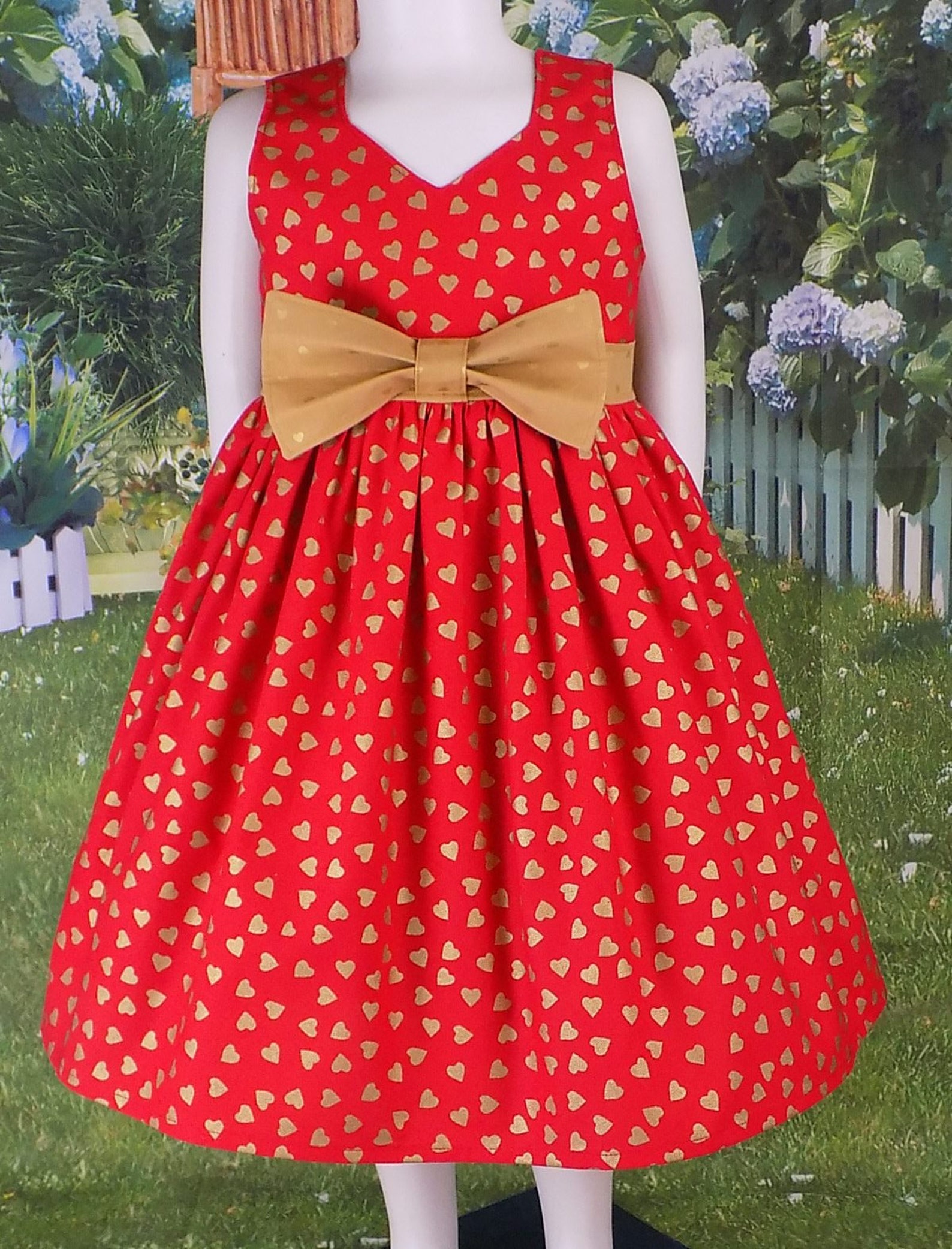 Girls Valentine Day Dress Toddler Hearts Dress Red Gold | Etsy