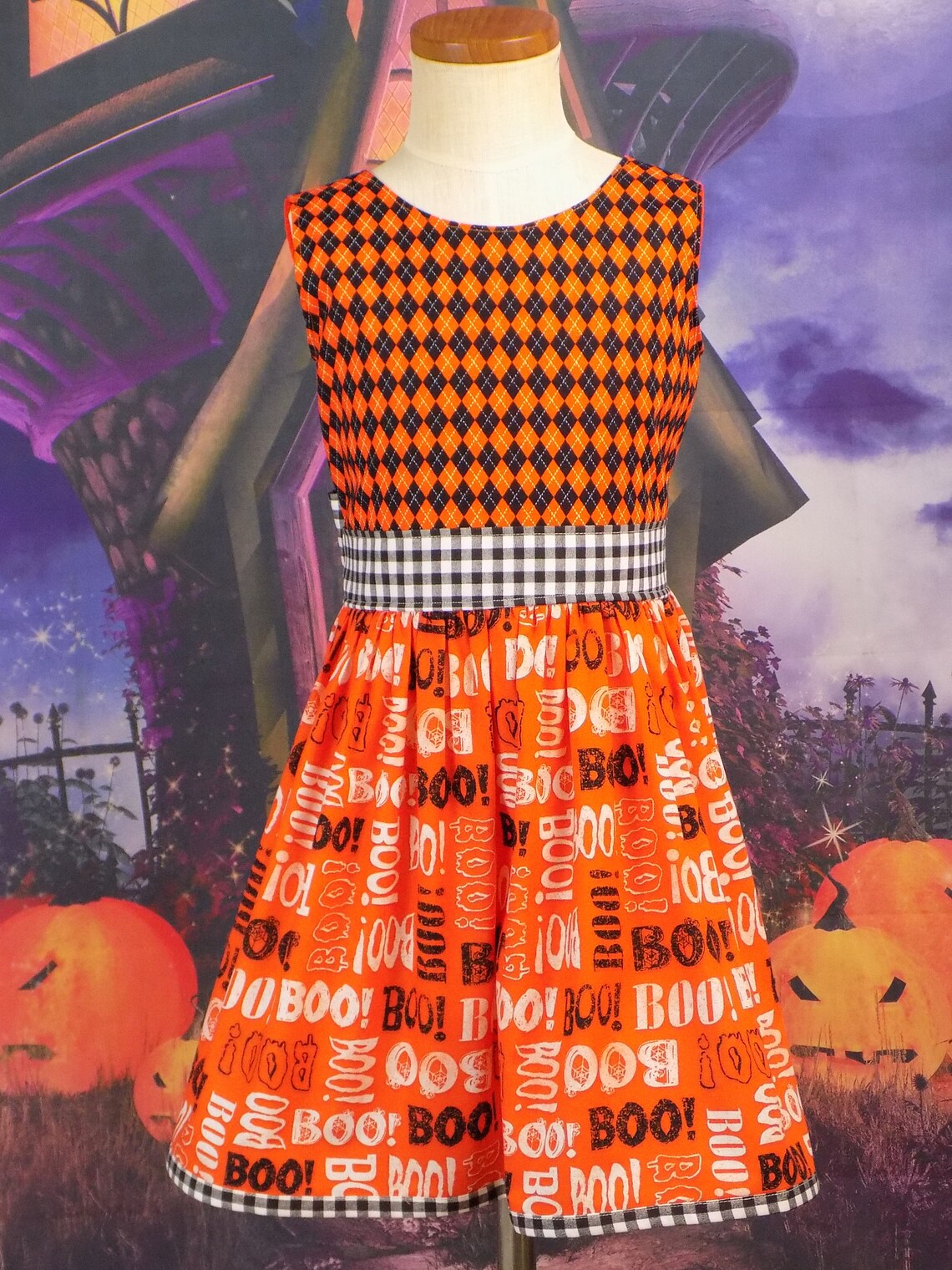 HALLOWEEN Dress, Boo, Orange, Black, White, Gingham, Boutique ...