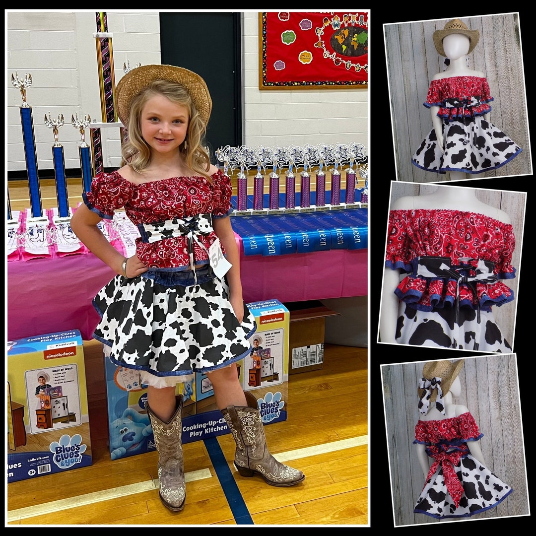 Girl Cow Outfit, Western Wear, Cowgirl, Pageant, Cow Dress, Crop Top ...
