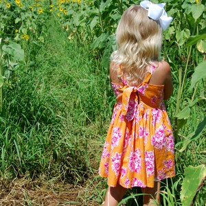 Girl, Open Back Dress, Orange Dress, Summer, Pink Floral, Strap, Back ...