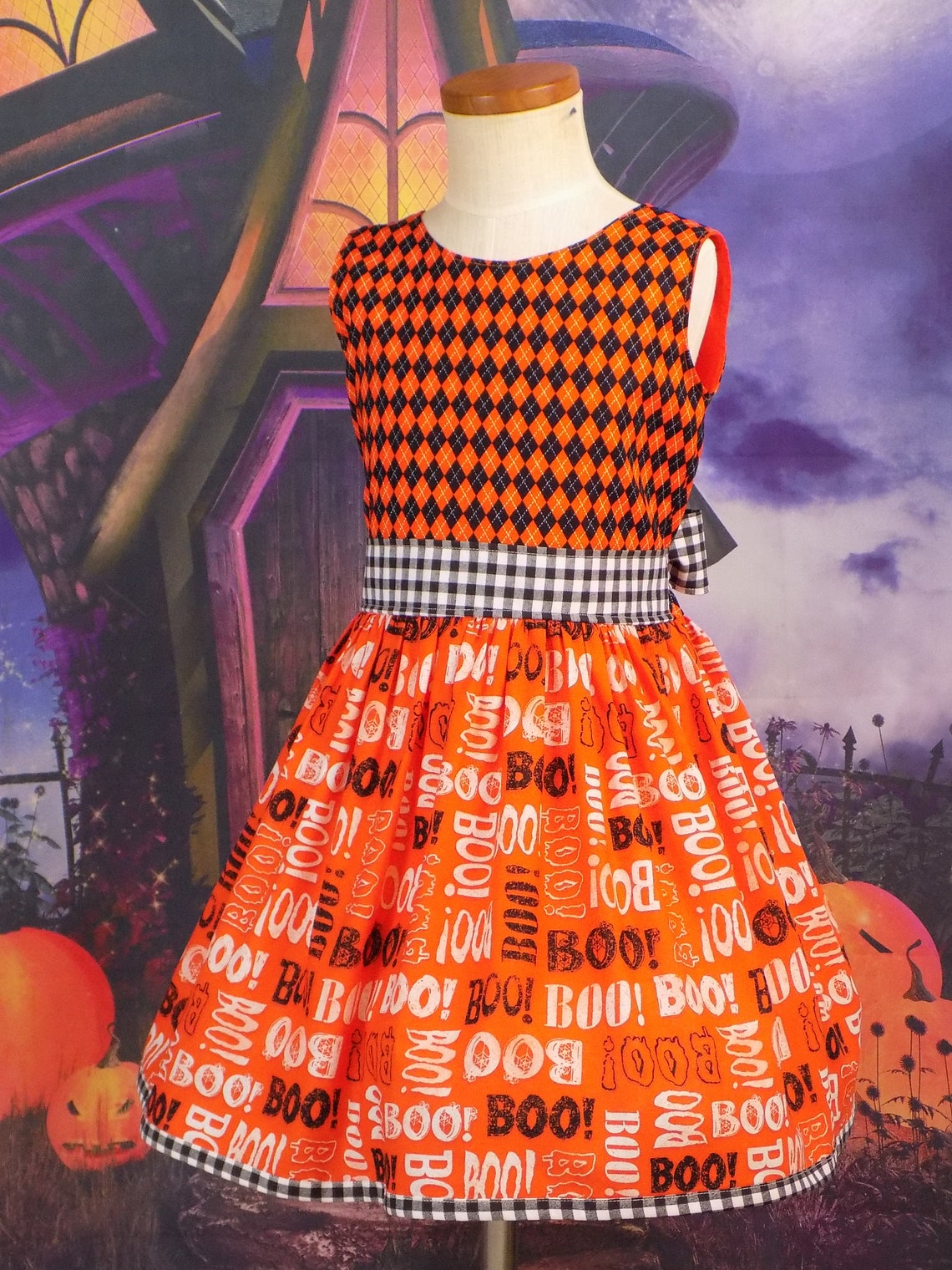 HALLOWEEN Dress Boo Orange Black White Gingham Boutique | Etsy