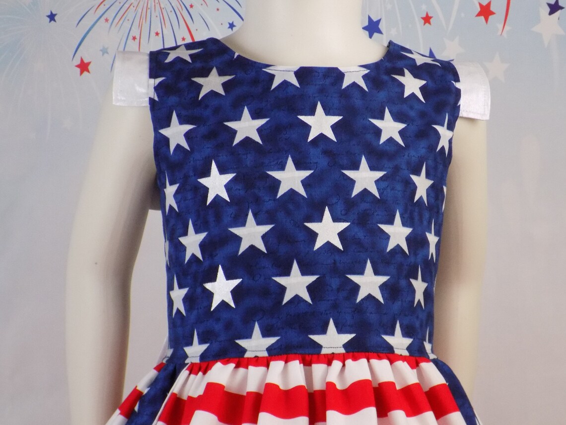 Girls Flag Dress Blue Star Dress Patriotic Pageant Red - Etsy