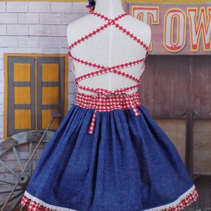 Red Gingham Western Dress, Denim Pageant Wear, Halter, OOC, Rodeo, Cow ...
