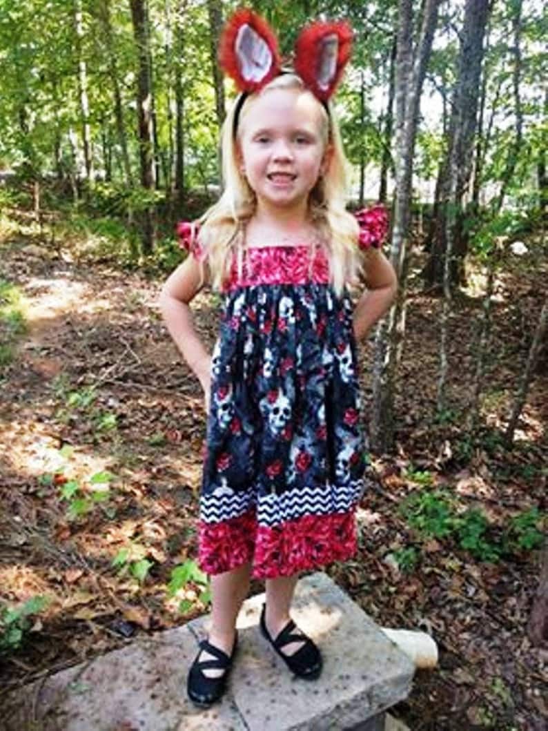 Girls Skull Dress, Girls Halloween Dress, Dress With Red Roses, Day of ...