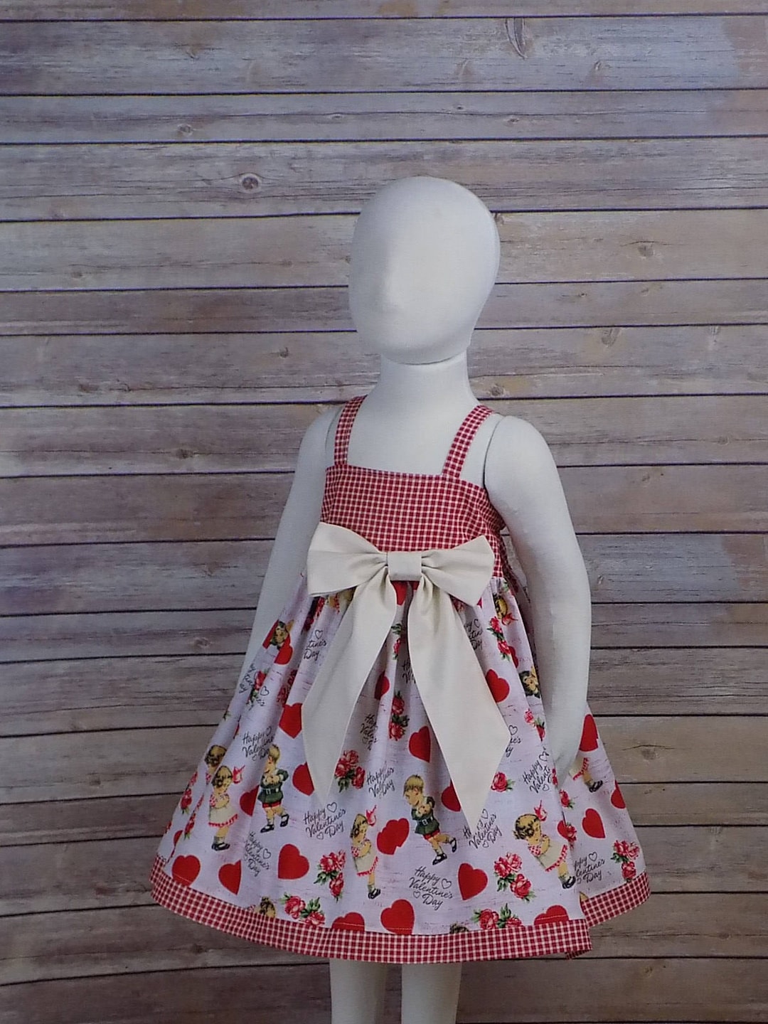 Girls Valentines Day Dress, Valentine Dress, Vintage Valentine, Gingham ...