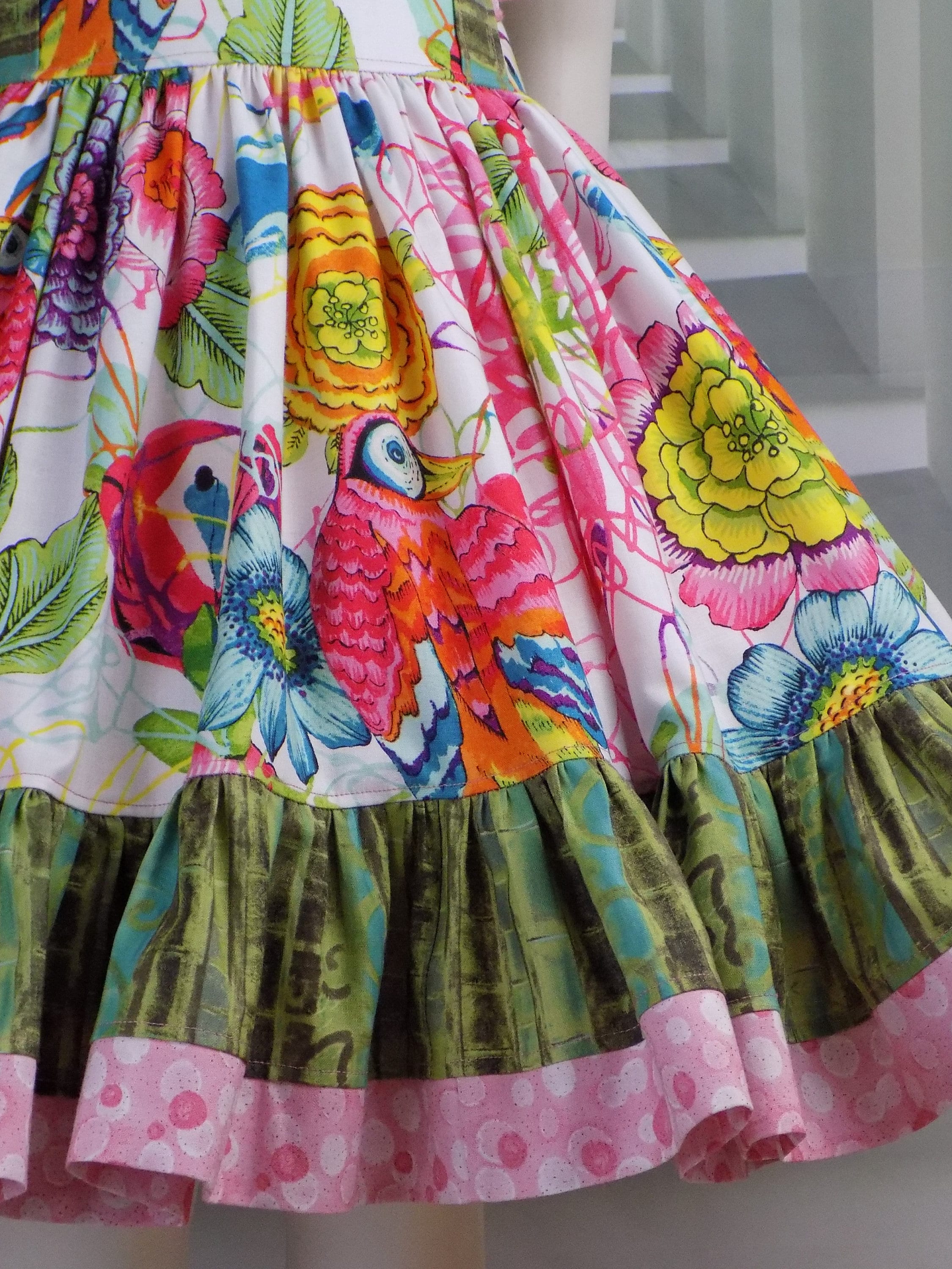 Parrot Jungle Dress, Jungle Pageant Wear, Girls, Ruffle Dress, Floral ...