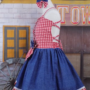 Red Gingham Western Dress, Denim Pageant Wear, Halter, OOC, Rodeo, Cow ...