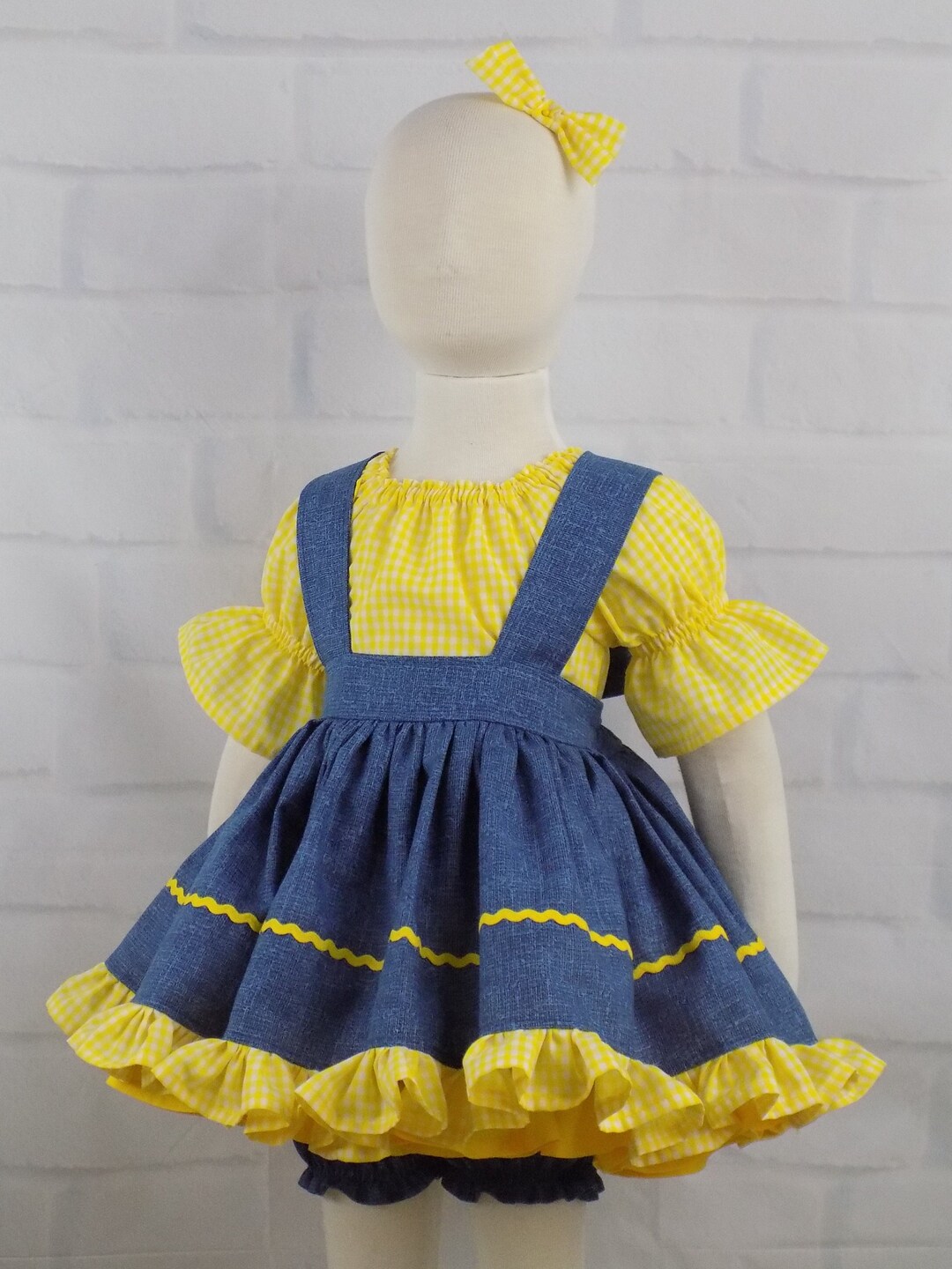 Yellow Denim Pageant Wear, Girl Western Dress Bloomers Set, Country ...