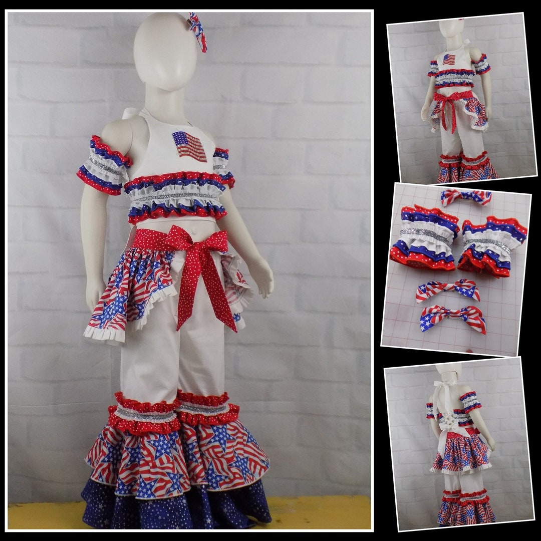 Flag, Patriotic Pageant Wear, Girls 4th July Outfit, Red White Blue ...