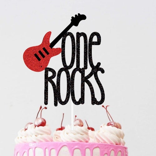 One Rocks Cake Topper Rock N Roll Cake Topper Guitar Cake - Etsy