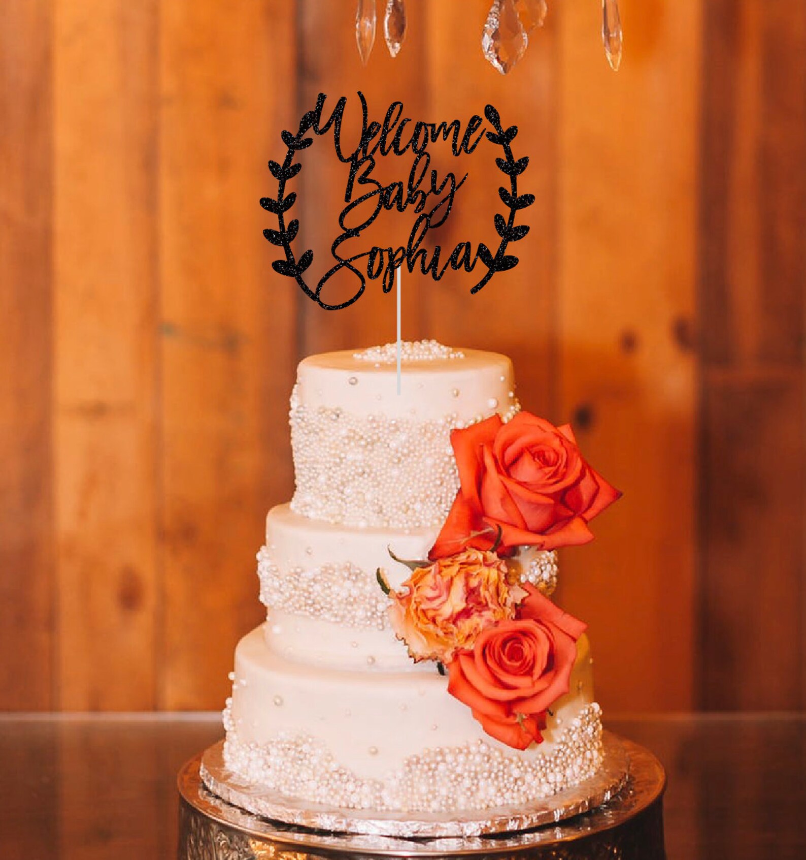 Welcome Baby Glitter Cake Topper | Floral Baby Shower Decor - Etsy