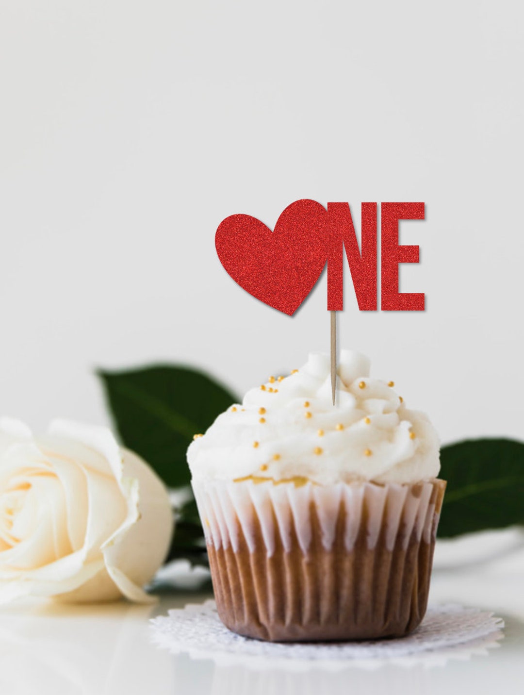 Glitter Heart "one" Cupcake Topper | Valentine Birthday Party ...