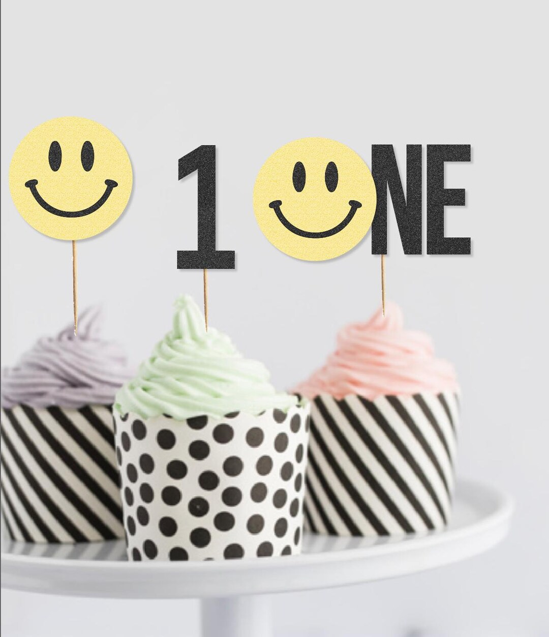 Smile Face Birthday Cupcake Toppers: "one" & "groovy Dude" Decorations ...