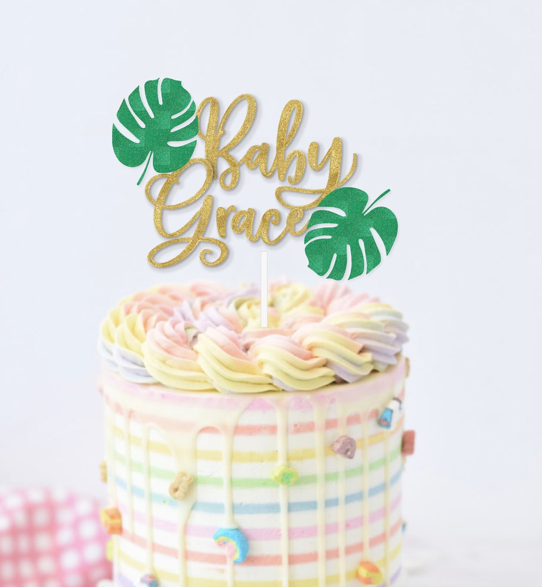 Personalized Baby Shower Cake Topper | Glitter Palm Leaf, Jungle Theme ...
