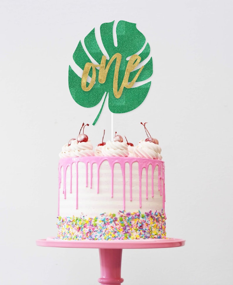 Personalized Palm Leaf Cake Topper | Tropical Birthday Decor - Etsy