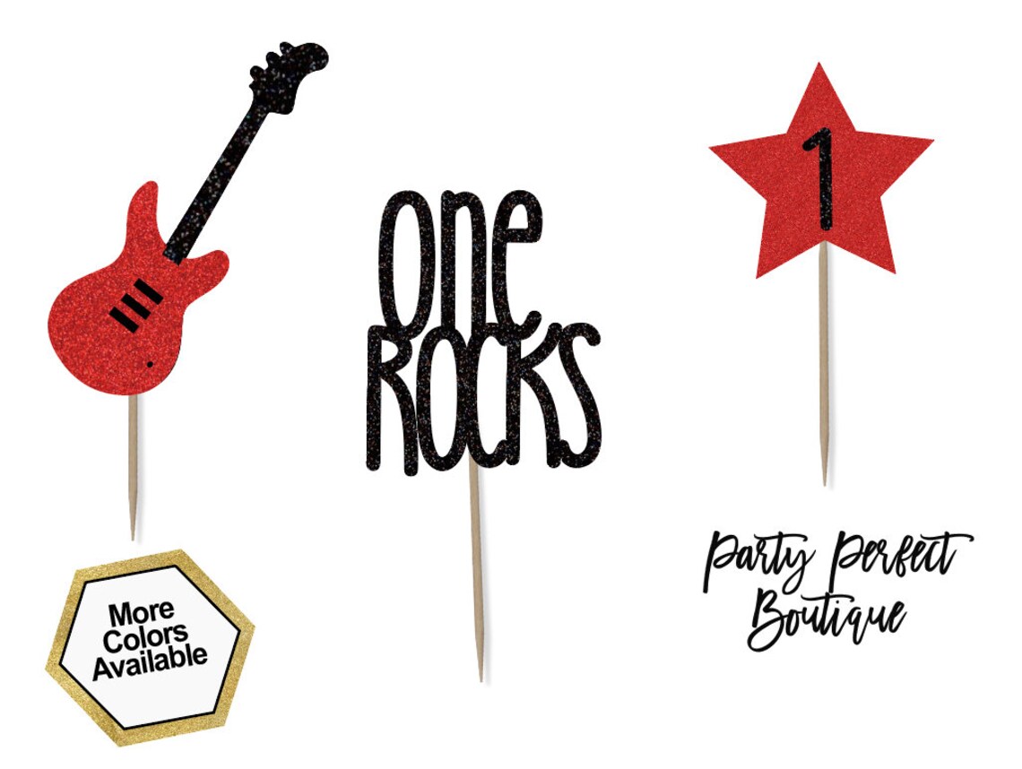 One Rocks Cupcake Toppers | Rocker 1st Birthday | Rock N Roll Birthday ...