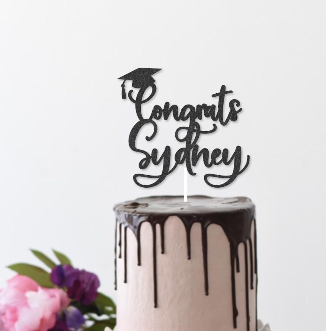 Personalized Graduation Cake Topper | Glitter Grad Party Decoration - Etsy