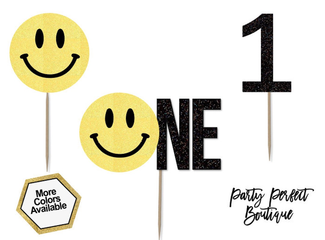 One Smile Face Birthday Cupcake Toppers One Happy Dude Birthday One ...