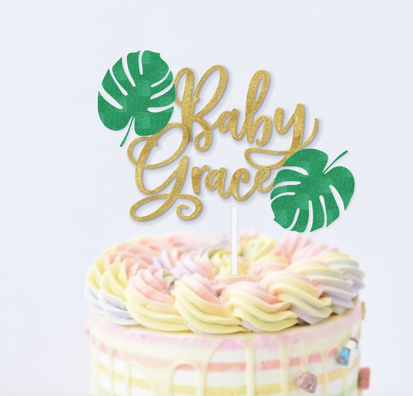 Personalized Baby Shower Cake Topper | Glitter Palm Leaf, Jungle Theme ...
