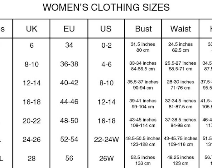 SIZE CHART and Measurement Instructions | Etsy