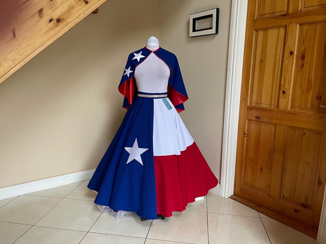 Texas Skirt,texas Flag Costume,patriotic Pageant Long Skirt With Cape ...
