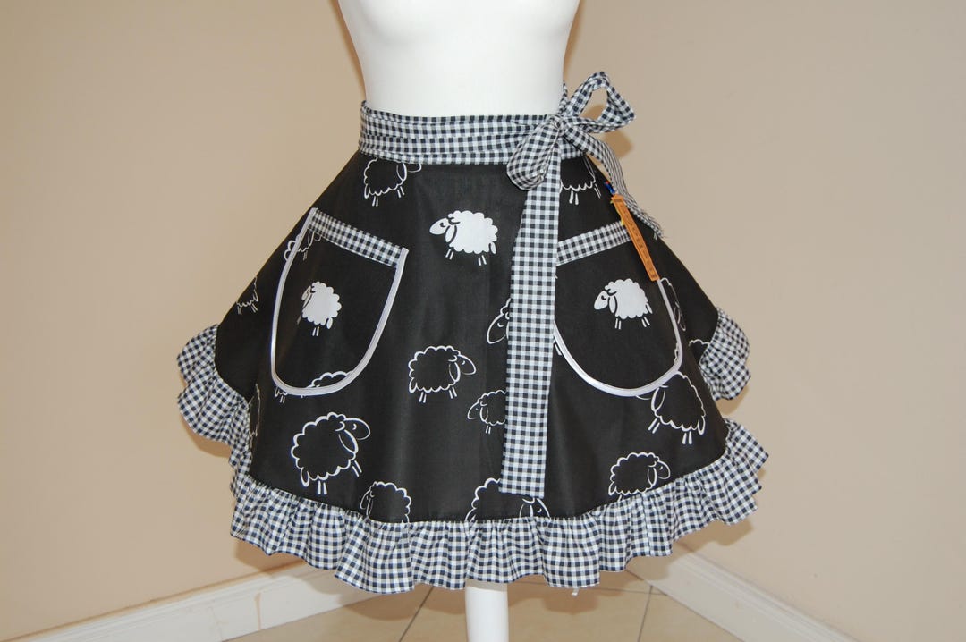 Apron With Ruffles and Pocket , Waitress Half Apron One Standard Size ...