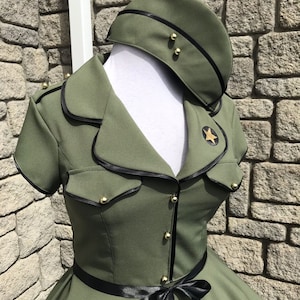 Rockabilly Military Lady Dress With Hat,militarily Side Cap - Etsy