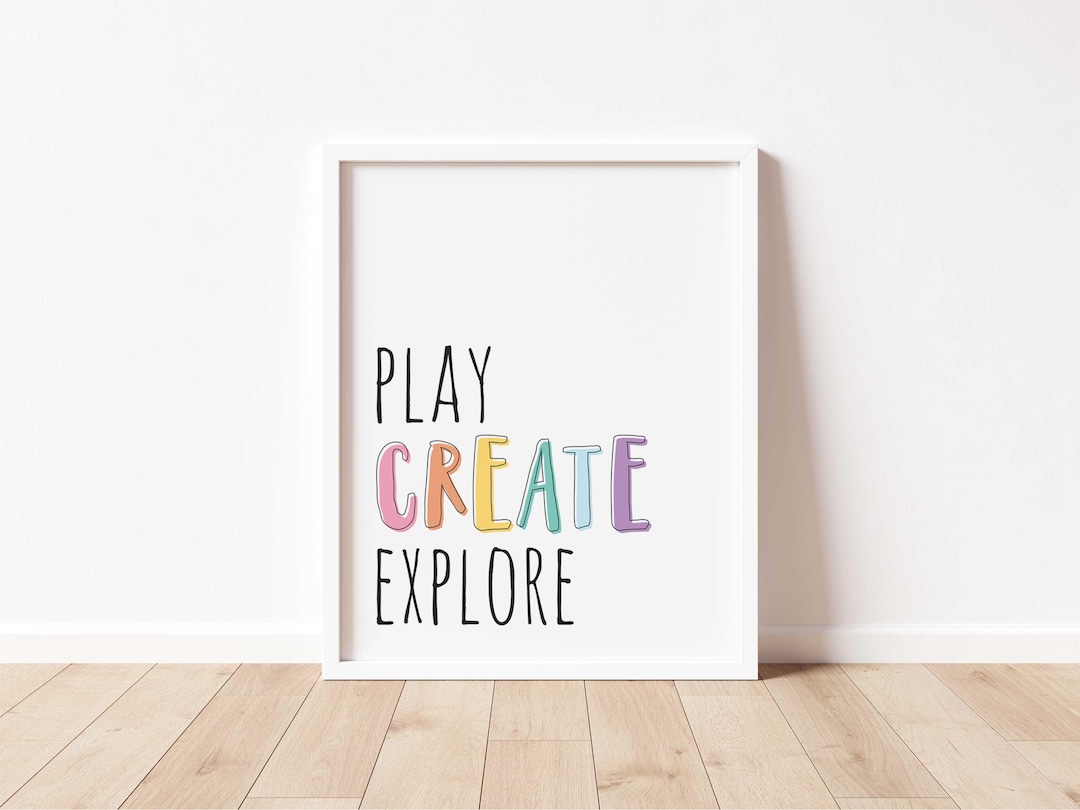 Play Create Explore Printable Poster - Pastel Rainbow Printable Art ...